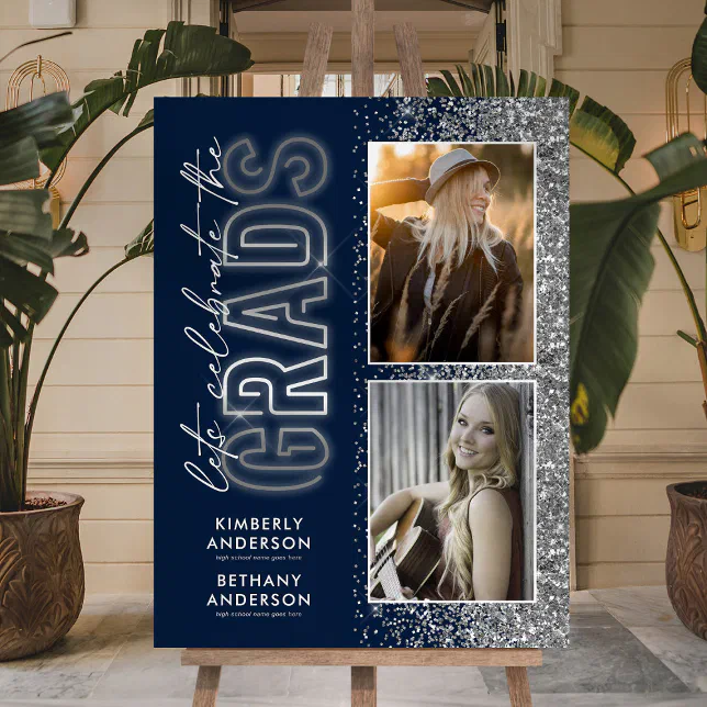 Modern Blue Silver Double Graduation Foam Board | Zazzle