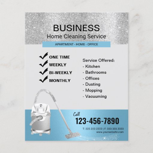Modern Blue & Silver House Cleaning Housekeeping Flyer | Zazzle