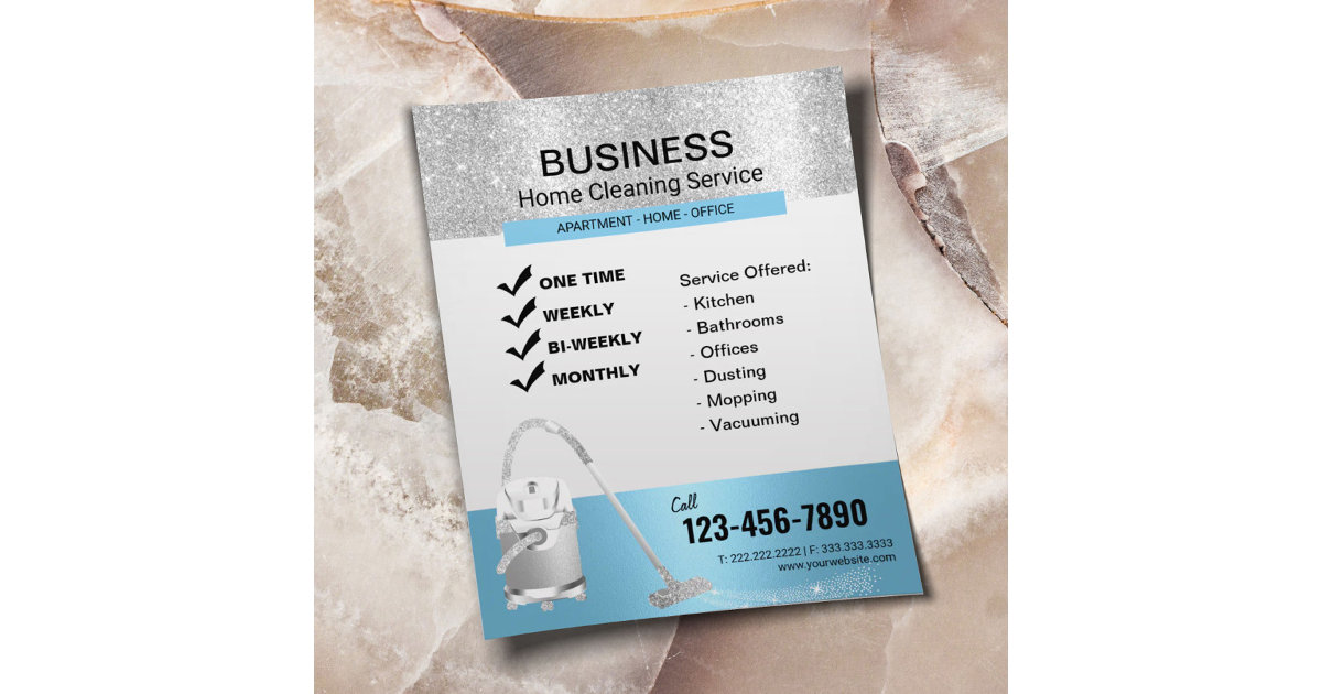 Modern Blue & Silver House Cleaning Housekeeping Flyer | Zazzle