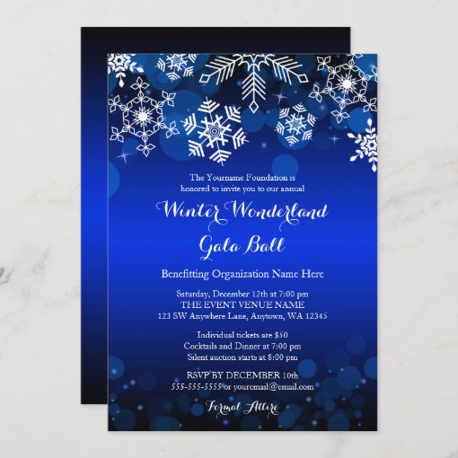 Modern Blue Snowflake Winter Gala Ball Invitations | Zazzle
