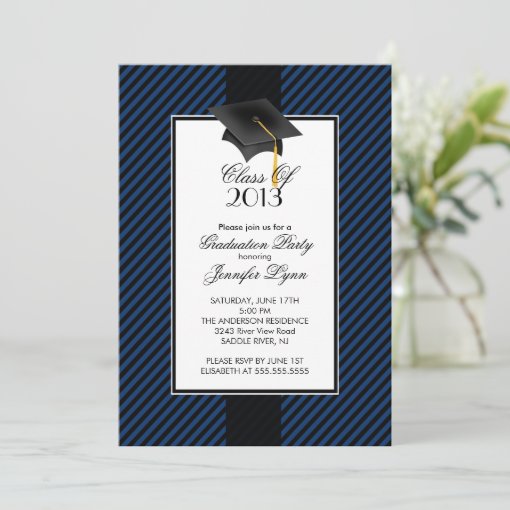 Modern Blue Stripe Graduation Party Invitation | Zazzle