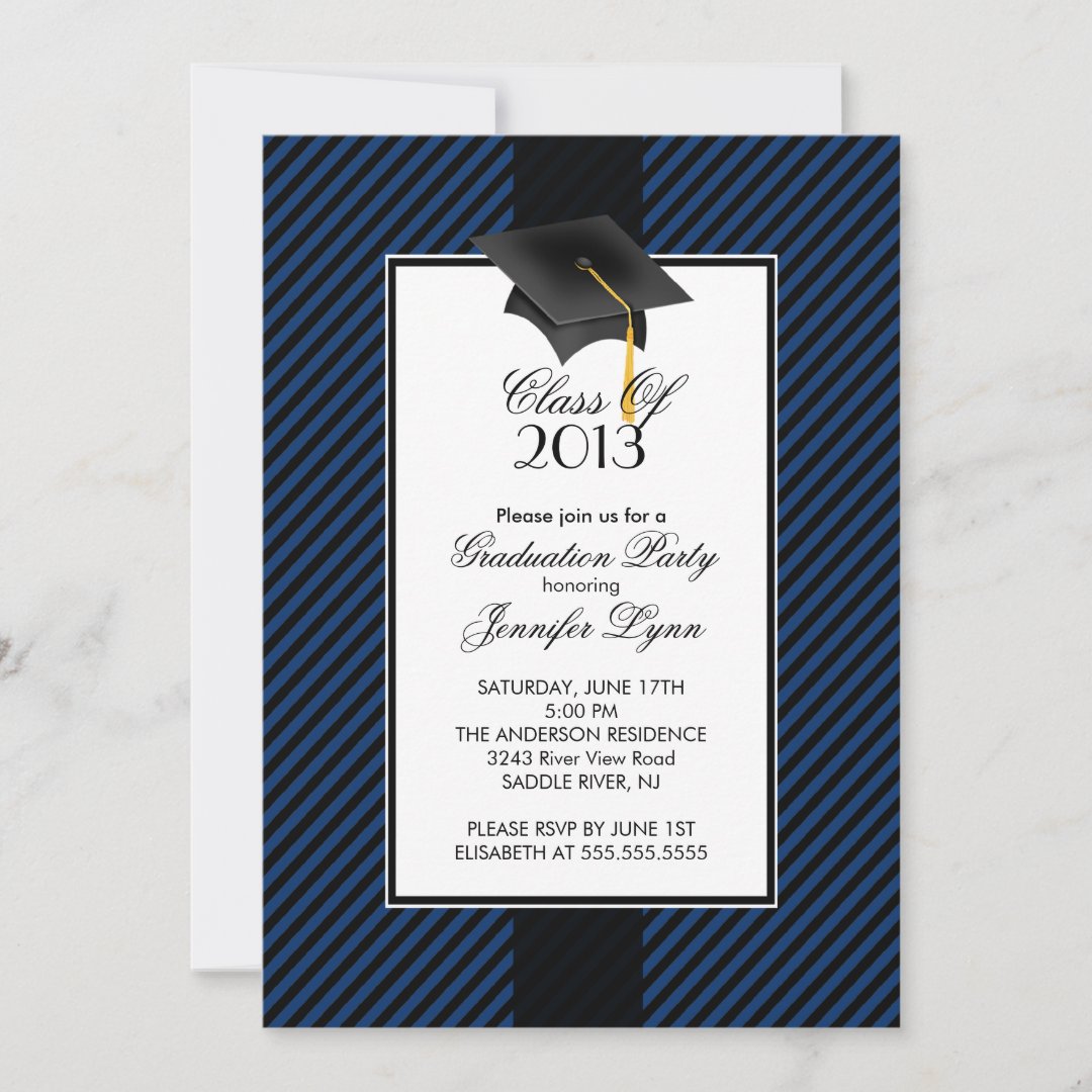 Modern Blue Stripe Graduation Party Invitation | Zazzle