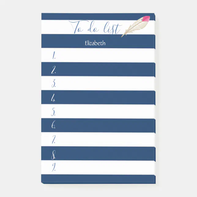 Modern Blue Striped,Feather ,To Do List Post-it Notes | Zazzle