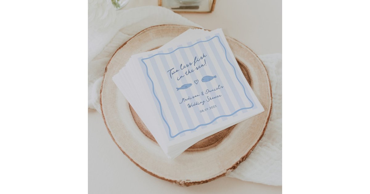 Modern Blue Two Less Fish In Sea Wedding Shower Napkins | Zazzle