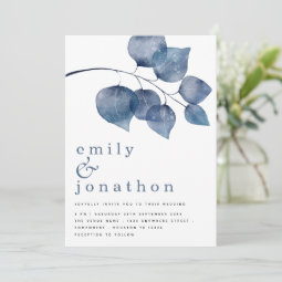 Modern Blue Watercolor Foliage Wedding Invitation | Zazzle