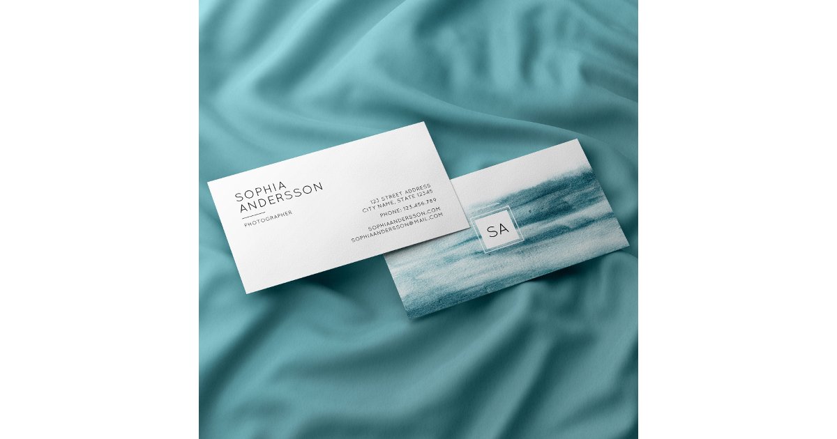 Modern Blue Watercolor Ocean Business Card | Zazzle