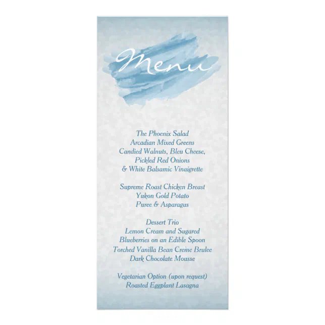 Modern Blue Watercolor Splash - Menu | Zazzle