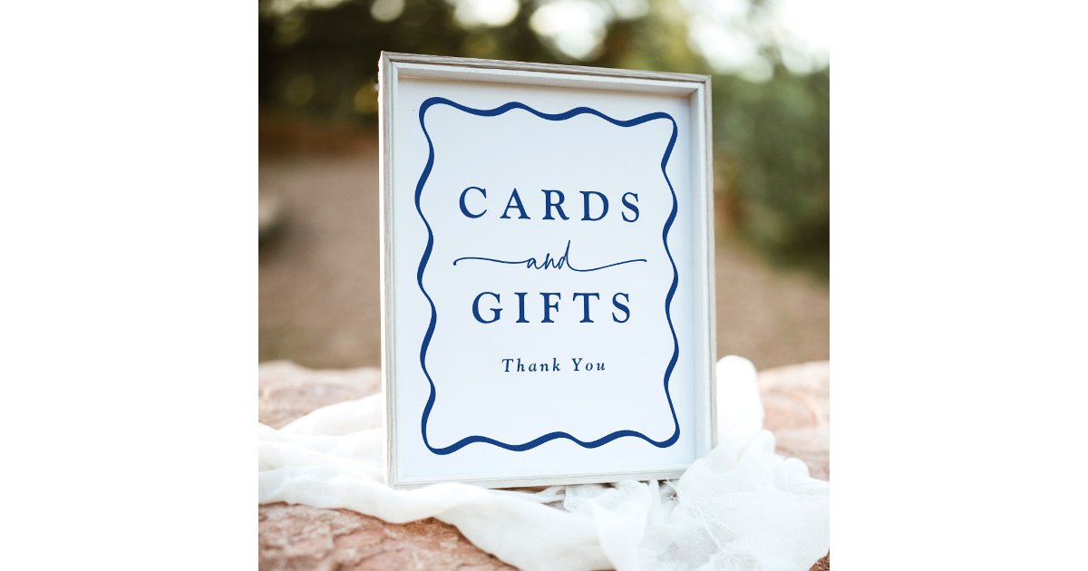 Modern Blue Wavy Frame Cards and Gifts Poster | Zazzle