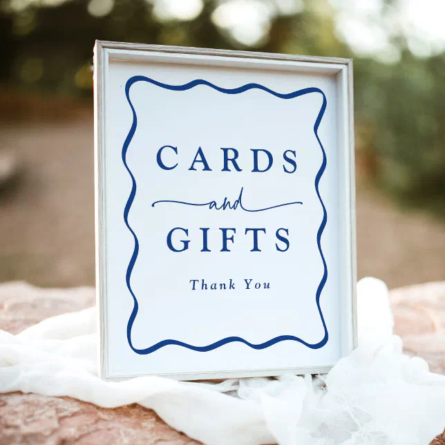 Modern Blue Wavy Frame Cards and Gifts Poster | Zazzle
