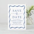 Modern Blue Wavy Frame Photo Wedding Save The Date | Zazzle