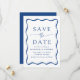 Modern Blue Wavy Frame Photo Wedding Save The Date | Zazzle