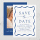 Modern Blue Wavy Frame Photo Wedding Save The Date | Zazzle