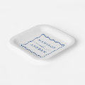 Modern Blue Wavy Frame Wedding Paper Plates | Zazzle