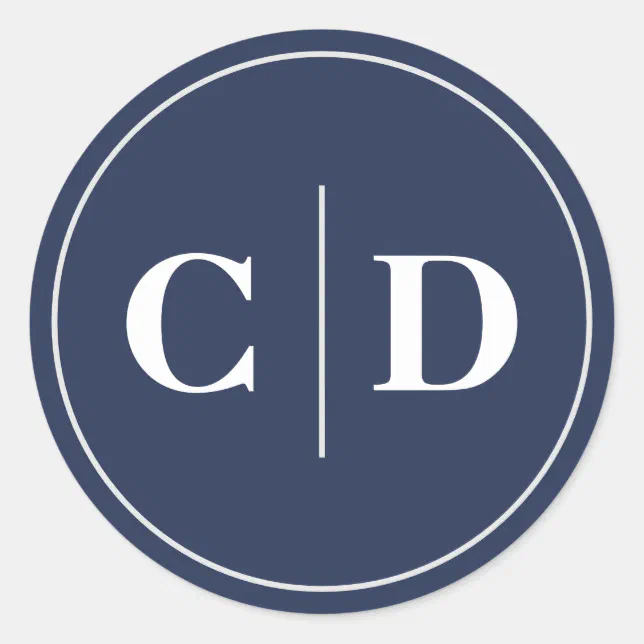 Modern Blue Wedding Monogram Classic Round Sticker | Zazzle