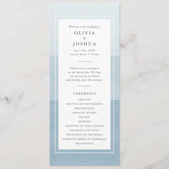 Modern Blue Wedding Program | Zazzle