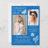 Modern Blue White Butterfly Photo Graduation Party Invitation | Zazzle