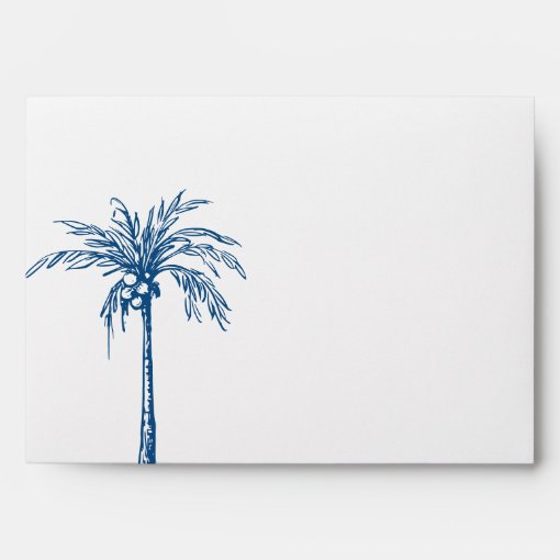 Modern Blue White Palm Tree Beach Wedding Envelope | Zazzle