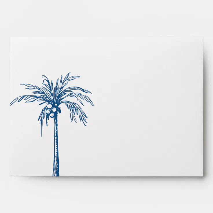 Modern Blue White Palm Tree Beach Wedding Envelope | Zazzle