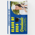 Modern Blue Yellow Graduation Photo Party Banner | Zazzle