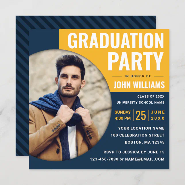 Modern Blue Yellow | Photo Graduation Party Invitation | Zazzle
