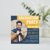 Modern Blue Yellow | Photo Graduation Party Invitation | Zazzle