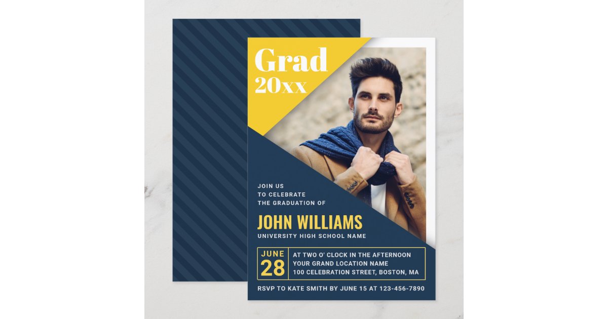 Modern Blue Yellow | Photo Graduation Party Invitation | Zazzle