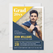 Modern Blue Yellow | Photo Graduation Party Invitation | Zazzle