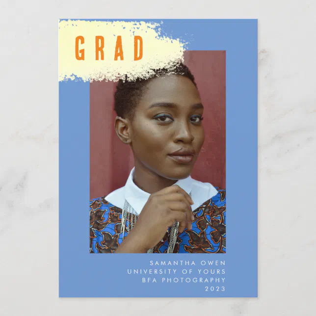 Modern BLUE YELLOW SPLASH Graduation Photo GRAD Announcement | Zazzle