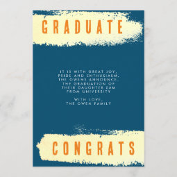 Modern BLUE YELLOW SPLASH Graduation Photo GRAD Announcement | Zazzle