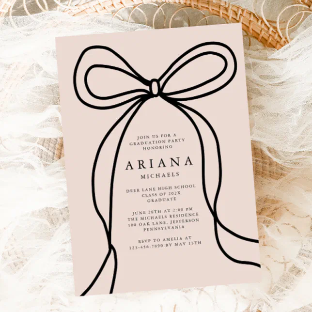 Modern Blush Bow Graduation Party Invitation | Zazzle