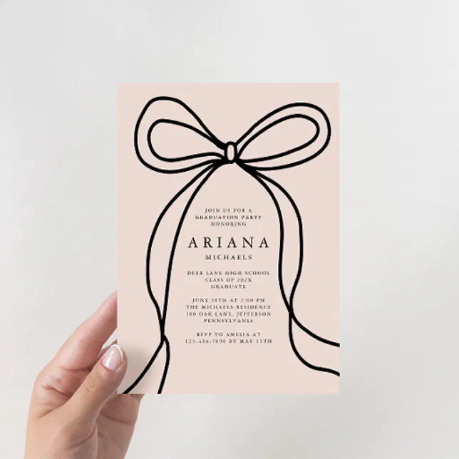 Modern Blush Bow Graduation Party Invitation | Zazzle
