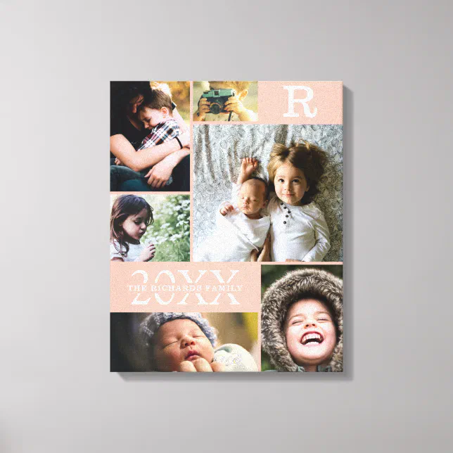 Modern Blush Color Block Family 6 Photo Collage Canvas Print | Zazzle