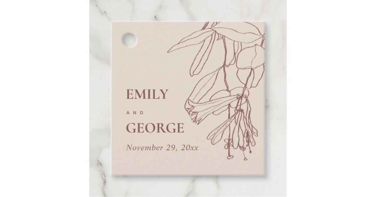 MODERN BLUSH DUSKY LINE DRAWING FLORAL WEDDING FAVOR TAGS | Zazzle