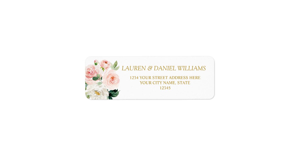 Modern blush | Flowers and foliage Gold Wedding Label | Zazzle