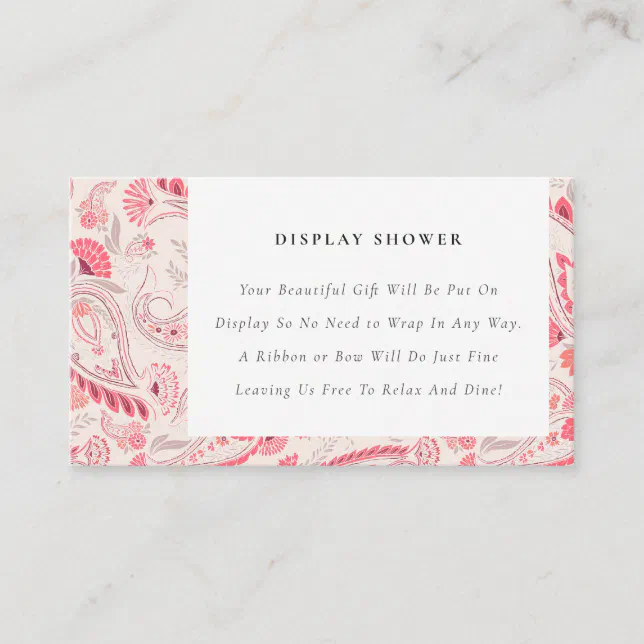 Modern Blush Paisley Display Shower Baby Shower Enclosure Card | Zazzle