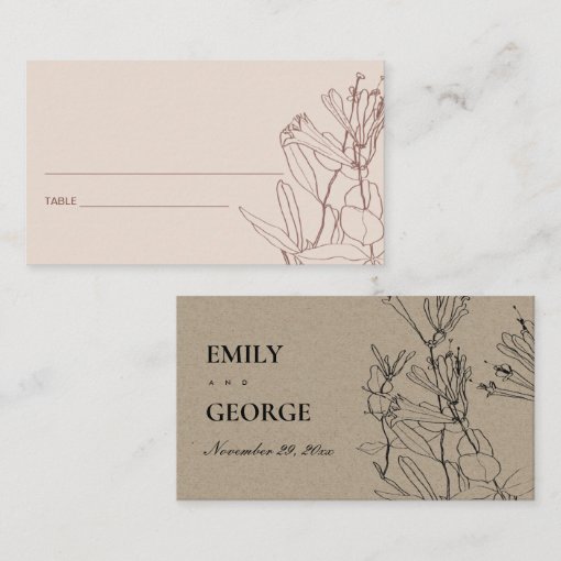 MODERN BLUSH PASTEL LINE DRAWING FLORAL PLACE CARD | Zazzle