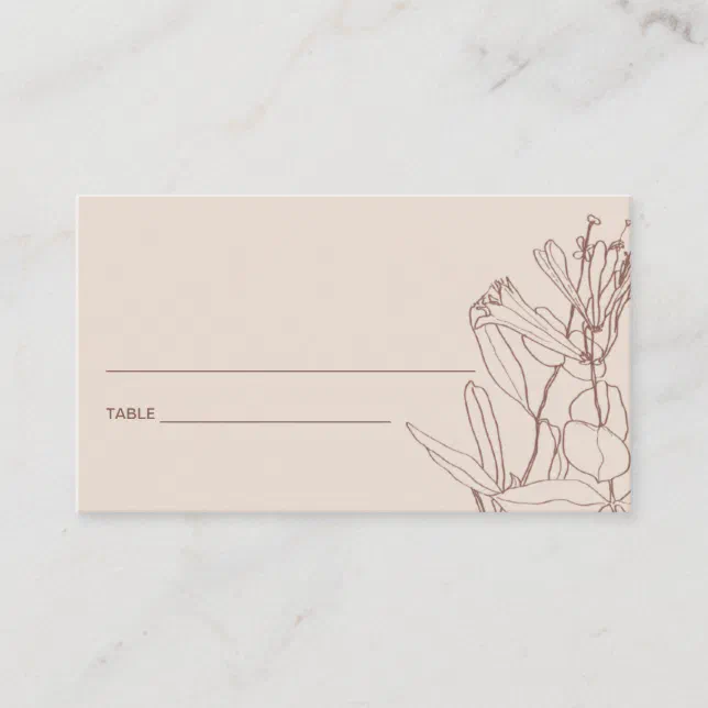 MODERN BLUSH PASTEL LINE DRAWING FLORAL PLACE CARD | Zazzle