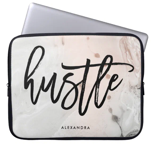 Modern Blush Pink and Gray Marble | Hustle Laptop Sleeve | Zazzle