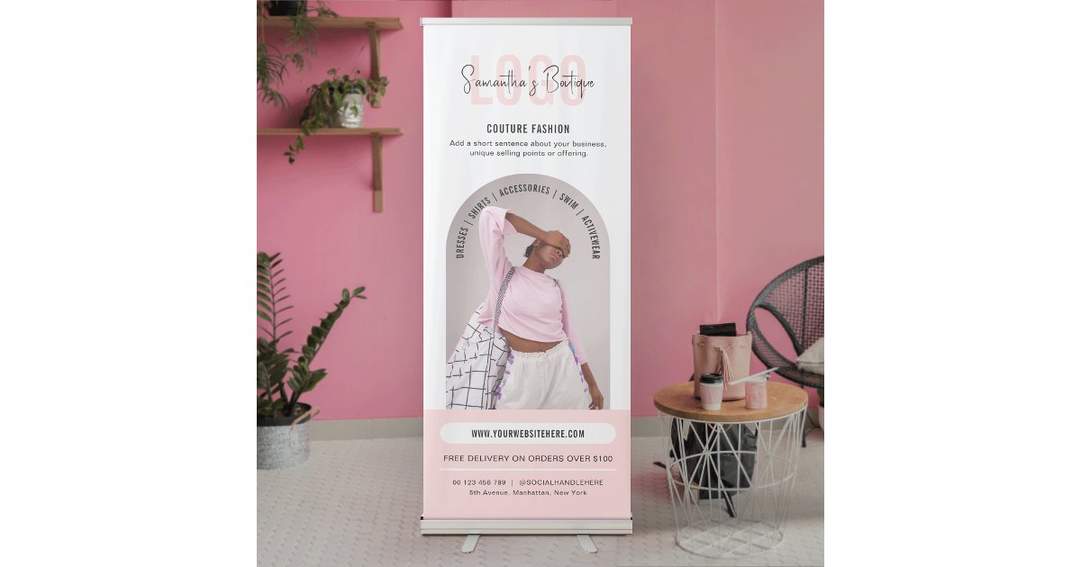 Modern Blush Pink Arch Photo Boutique Promotional Retractable Banner ...