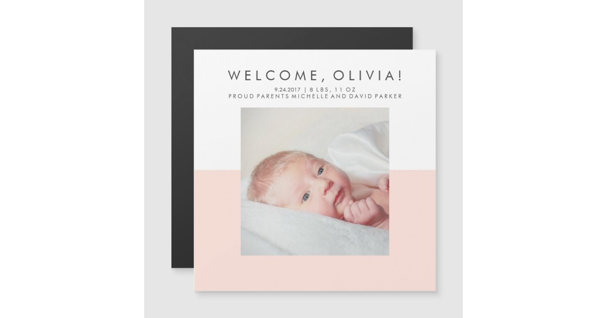 Modern Blush Pink Birth Announcement | Photo | Zazzle