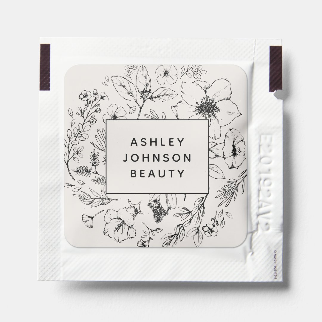 Modern Blush Pink Black Botanical Business Logo Hand Sanitizer Packet ...