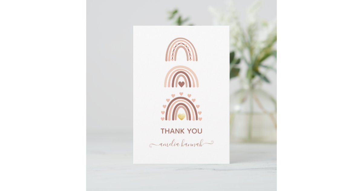 Modern Blush Pink Boho Rainbow Thank You Card | Zazzle