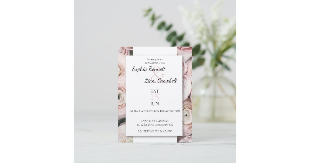 Modern blush pink buttercup flowers invitation | Zazzle