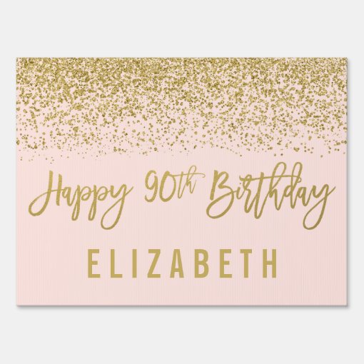 Modern Blush Pink Faux Gold Glitter 90th Birthday Sign | Zazzle