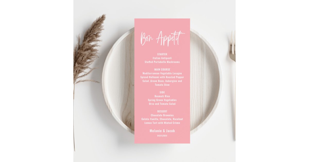 Modern Blush Pink Flat Menu Card | Zazzle