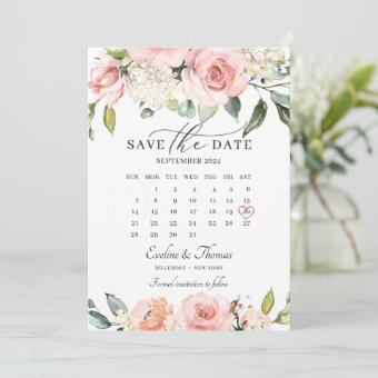 Modern blush pink floral boho month calendar save the date | Zazzle