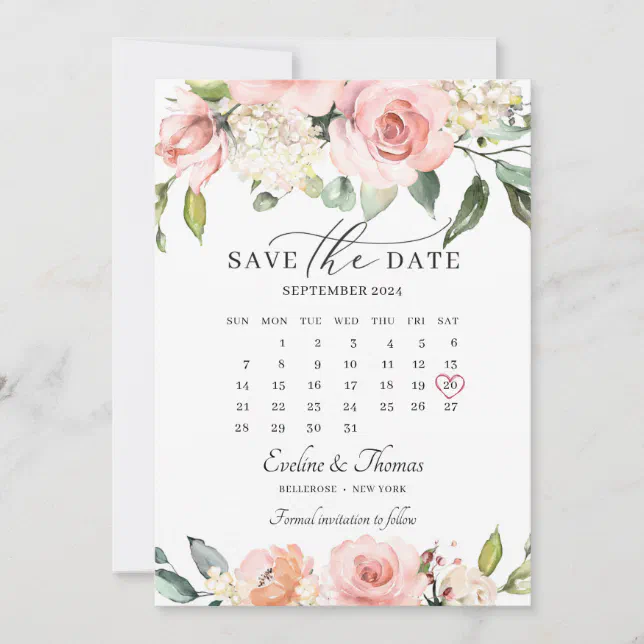 Modern blush pink floral boho month calendar save the date | Zazzle