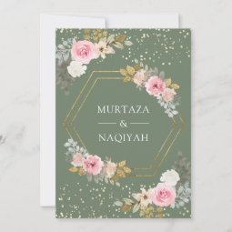 Modern Blush Pink Floral Islamic Muslim Wedding Invitation | Zazzle
