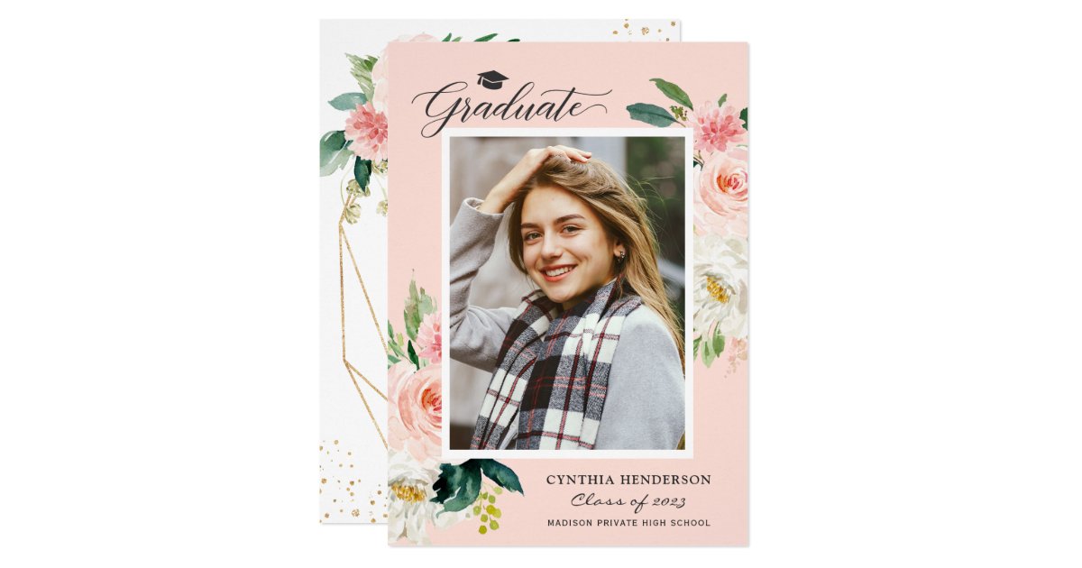 Modern Blush Pink Floral Photo Graduation Party Invitation | Zazzle.com