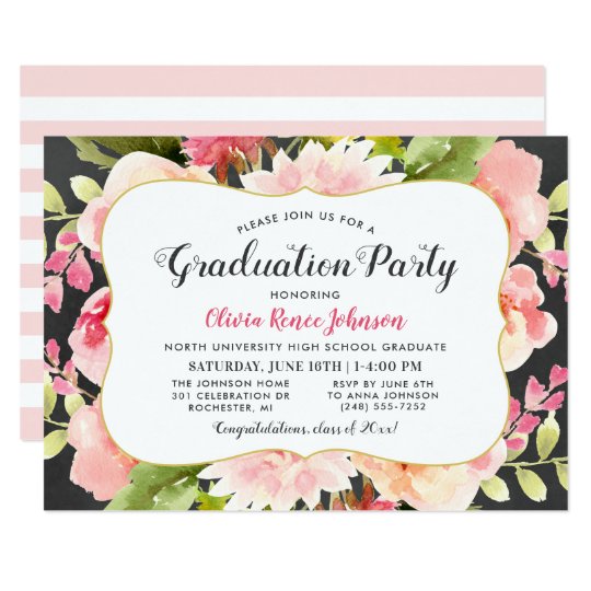 Modern Blush Pink Floral Stripes Graduation Party Invitation | Zazzle.com